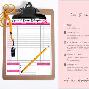 Printable Cheerleader Squad Game Day and Snack Schedule, Instant ...