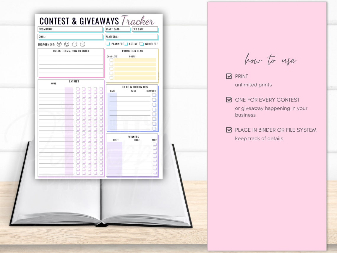 Printable Contest and Giveaway Tracker Planner Sheet, Instant Digital ...