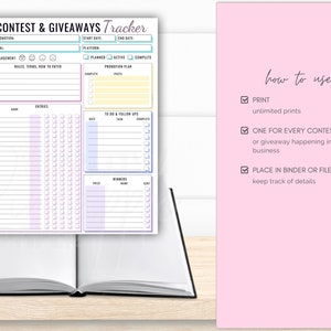 Printable Contest and Giveaway Tracker Planner Sheet, Instant Digital ...