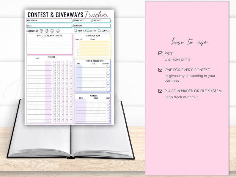 Printable Contest and Giveaway Tracker Planner Sheet, Instant Digital ...