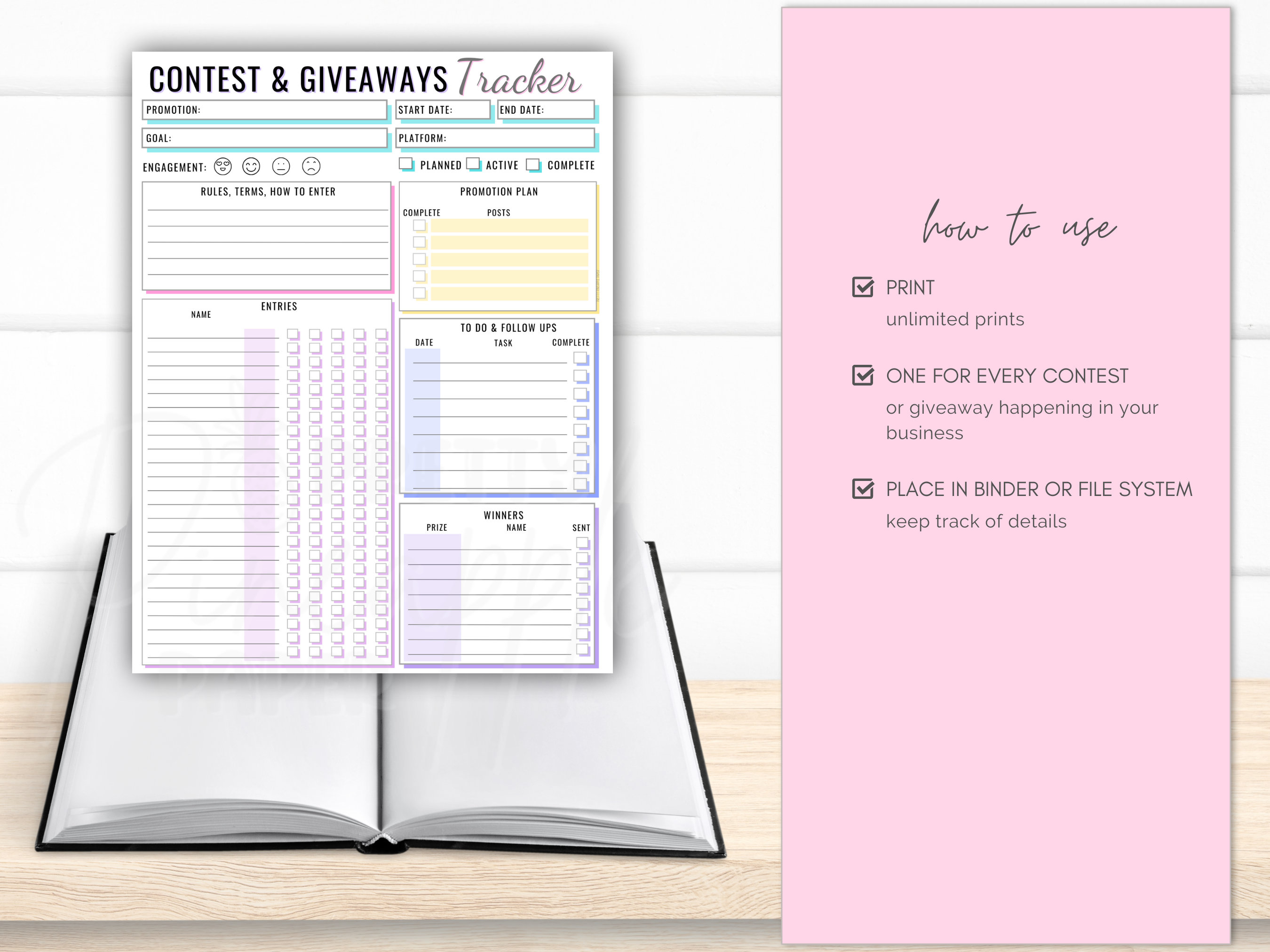 Printable Contest and Giveaway Tracker Planner Sheet, Instant Digital ...