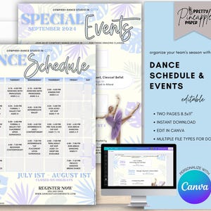 Editable Dance Schedule for Studio, Monthly Calendar, Special Events ...