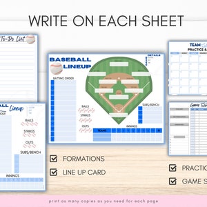 Printable Baseball Team Management Planner for Coach and Team Mom, Game ...