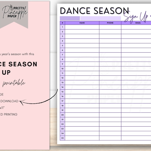 Dance Sign up Sheets - Etsy