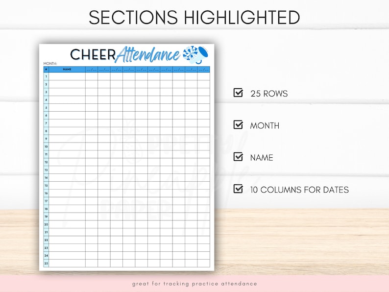 Printable Cheer Season Attendance Sheet Instant Download Template ...