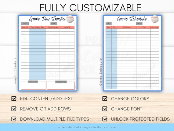 Game Day Snack Schedule Template