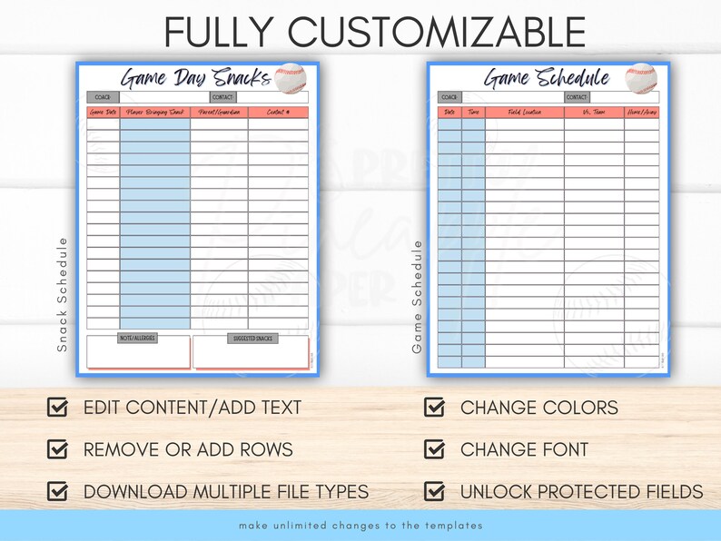 Editable Baseball Snack Sign Up Game Schedule Template Etsy