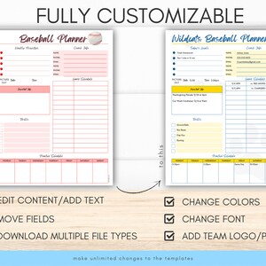 Editable Baseball Season Planner Sheet, Instant Digital Download, Edit ...