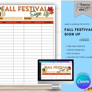 Editable Fall Festival Sign up Sheet, Instant Digital Download, Edit in ...