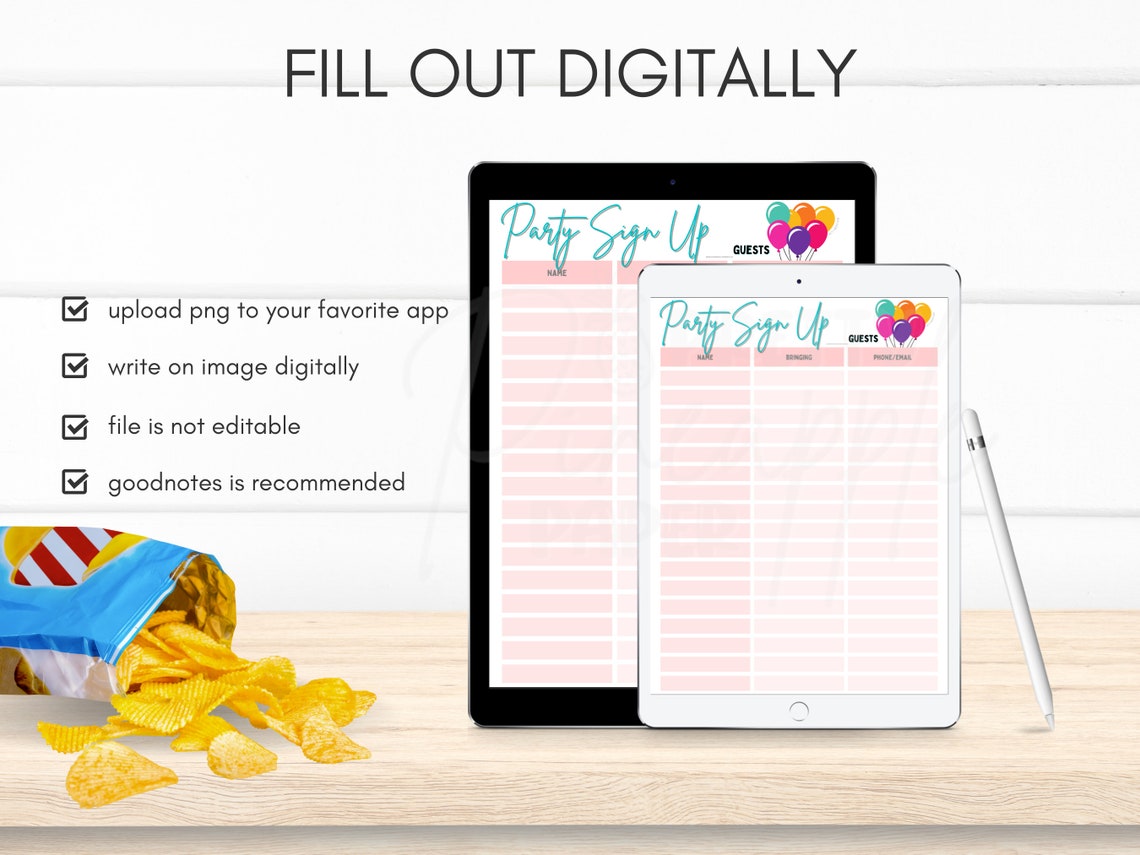 Printable Party Volunteer Sign up Sheet Instant Download for - Etsy