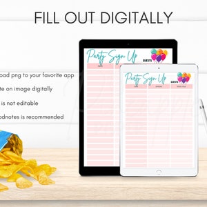 Printable Party Volunteer Sign up Sheet Instant Download for - Etsy