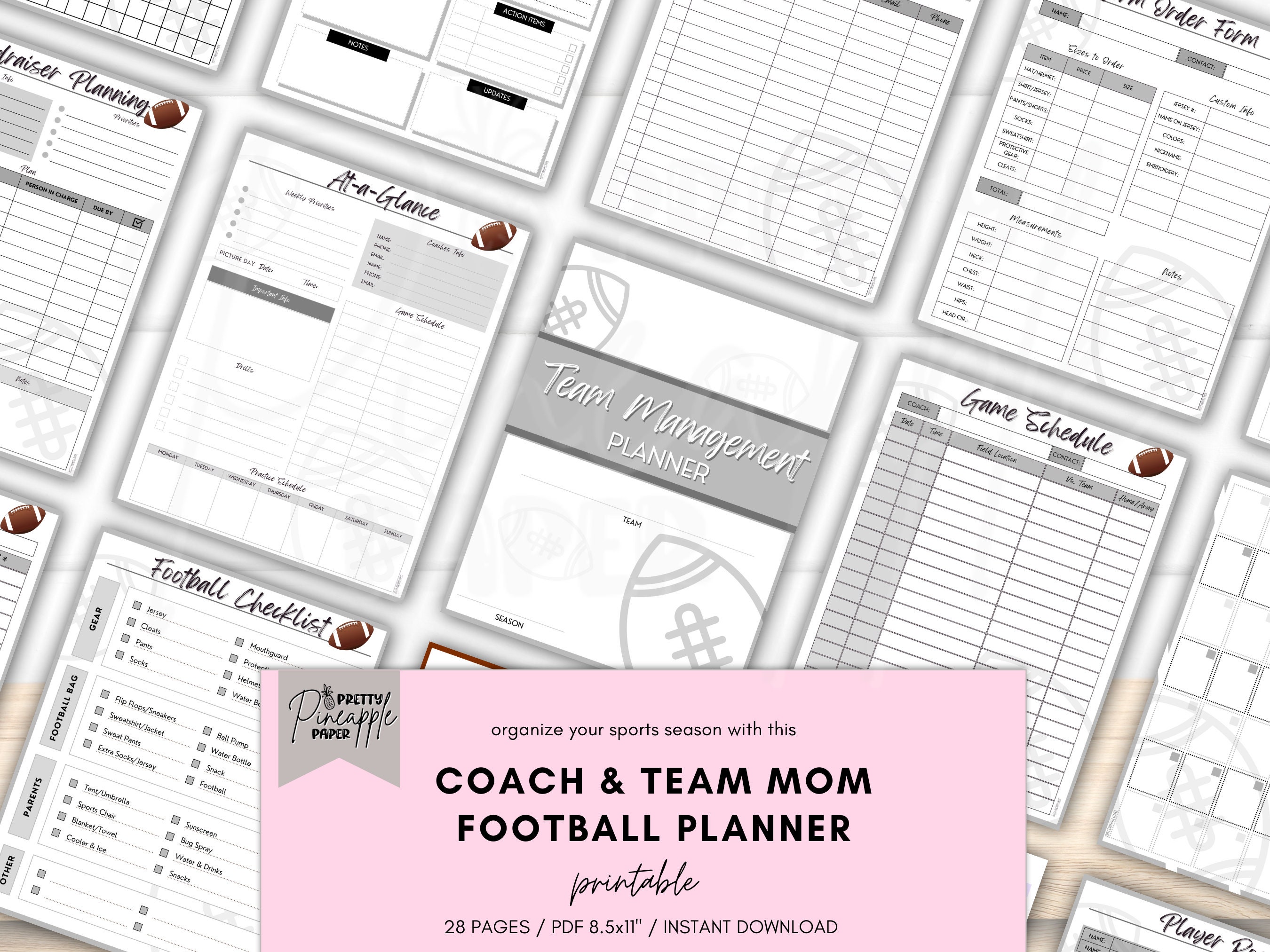 Printable Football Team Management Planner for Coach and Team Mom, Game ...