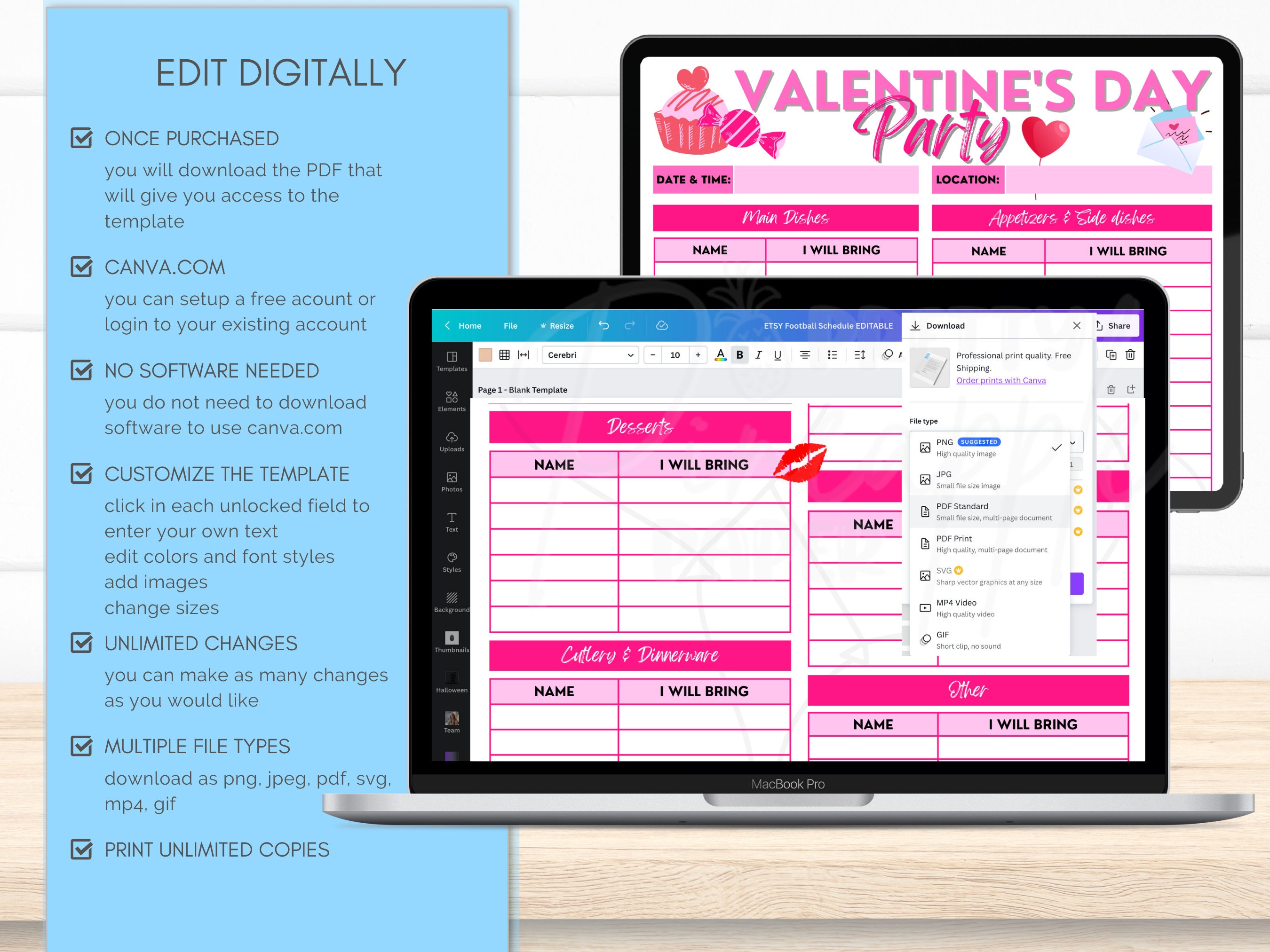 Editable Valentine's Day Potluck Party Sign up Sheet, Instant Digital ...
