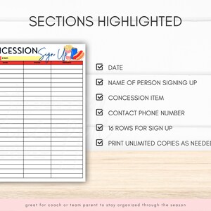 Printable Concession Stand Sign up Instant Download Sheet. Game Day ...