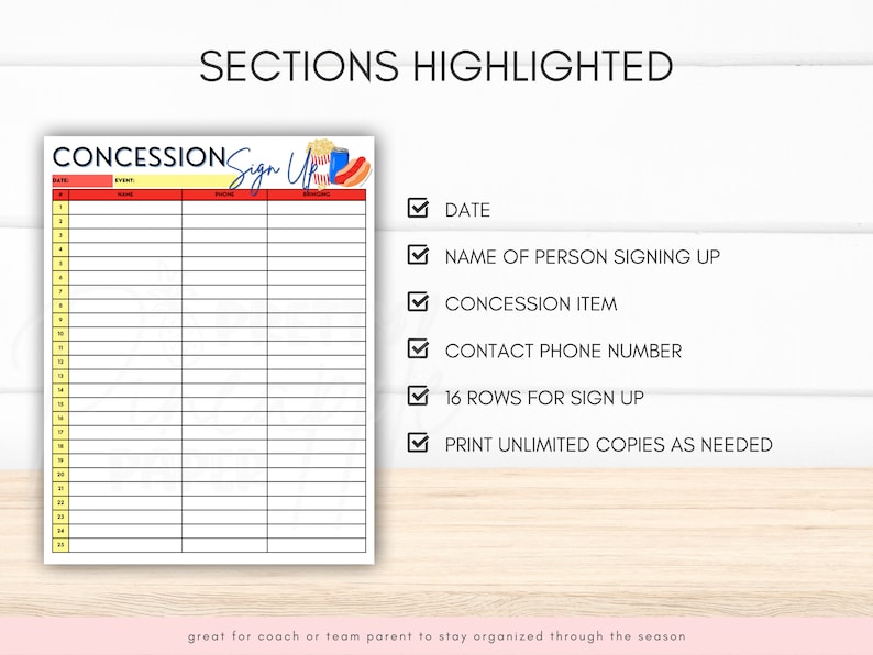 Printable Concession Stand Sign up Instant Download Sheet. Game Day ...