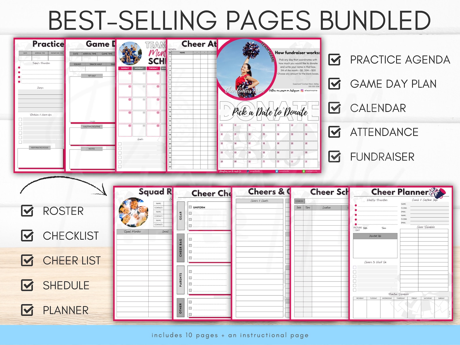 Editable Cheer Organizer Planner Bundle Pages, Coach, Team Mom, Captain ...
