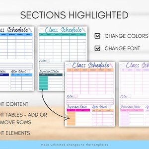 Editable School Class Schedule Planner Template, Instant Digital ...