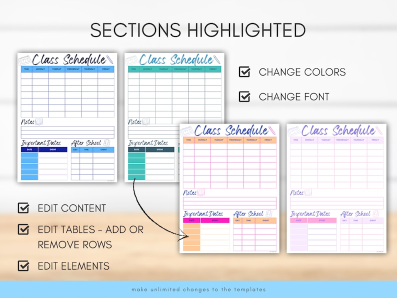 Editable School Class Schedule Planner Template, Instant Digital ...