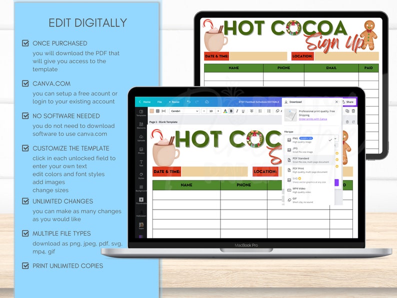 Editable Hot Cocoa Sign up Sheet, Instant Digital Download, Edit in ...