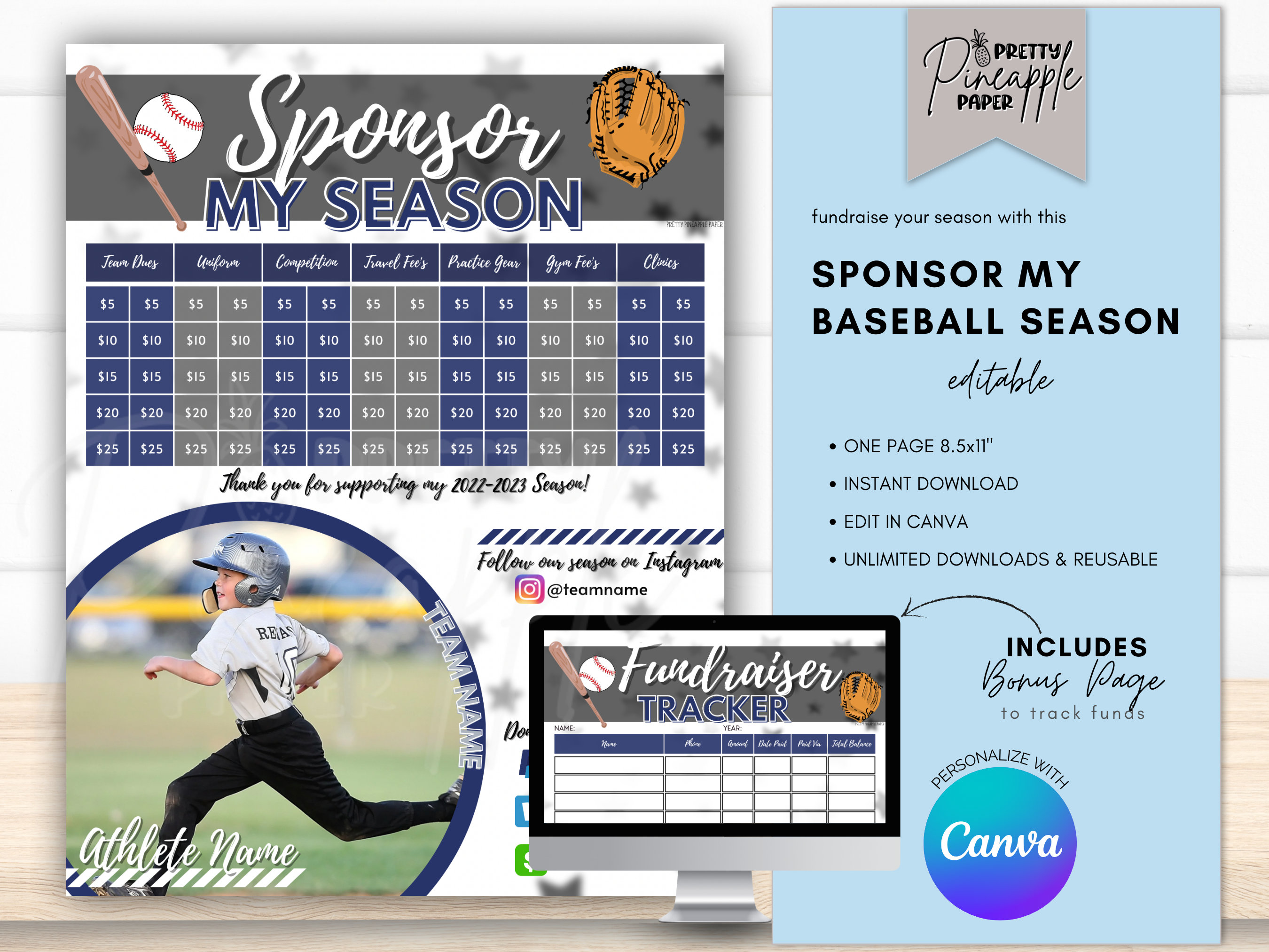 Editable Baseball - Sponsor My Season Fundraiser Template, Instant ...