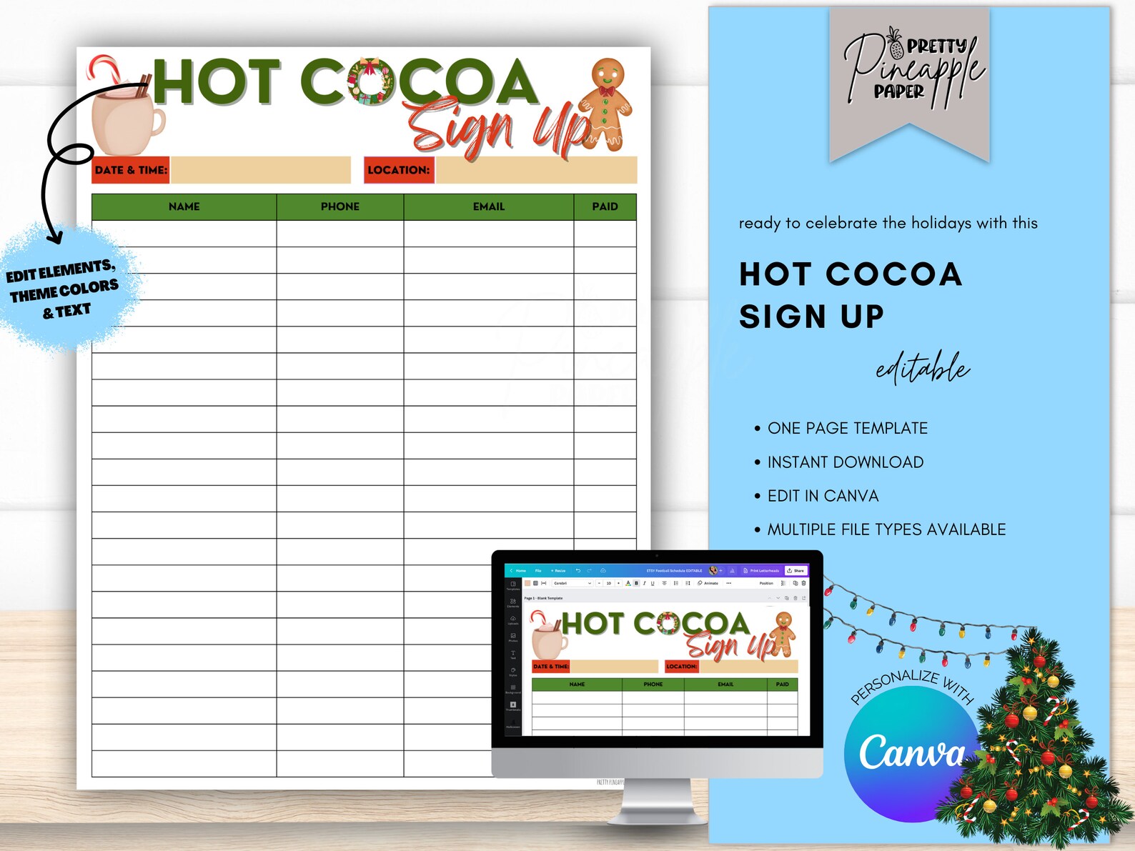 Editable Hot Cocoa Sign up Sheet, Instant Digital Download, Edit in ...