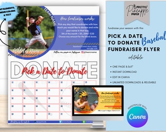 EDITABLE Baseball Pick a Date to Donate Printable Baseball - Etsy