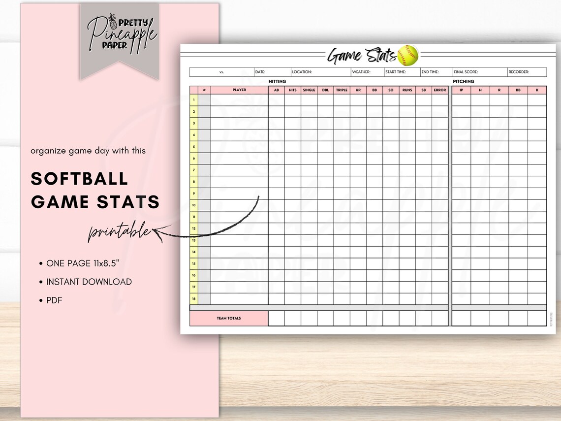 Printable Softball Game Stats, Instant Download Template, Sports ...