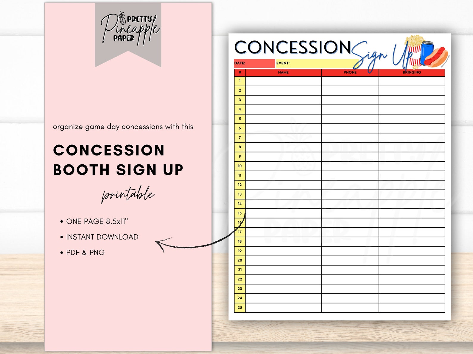 Printable Concession Stand Sign up Instant Download Sheet. Game Day ...
