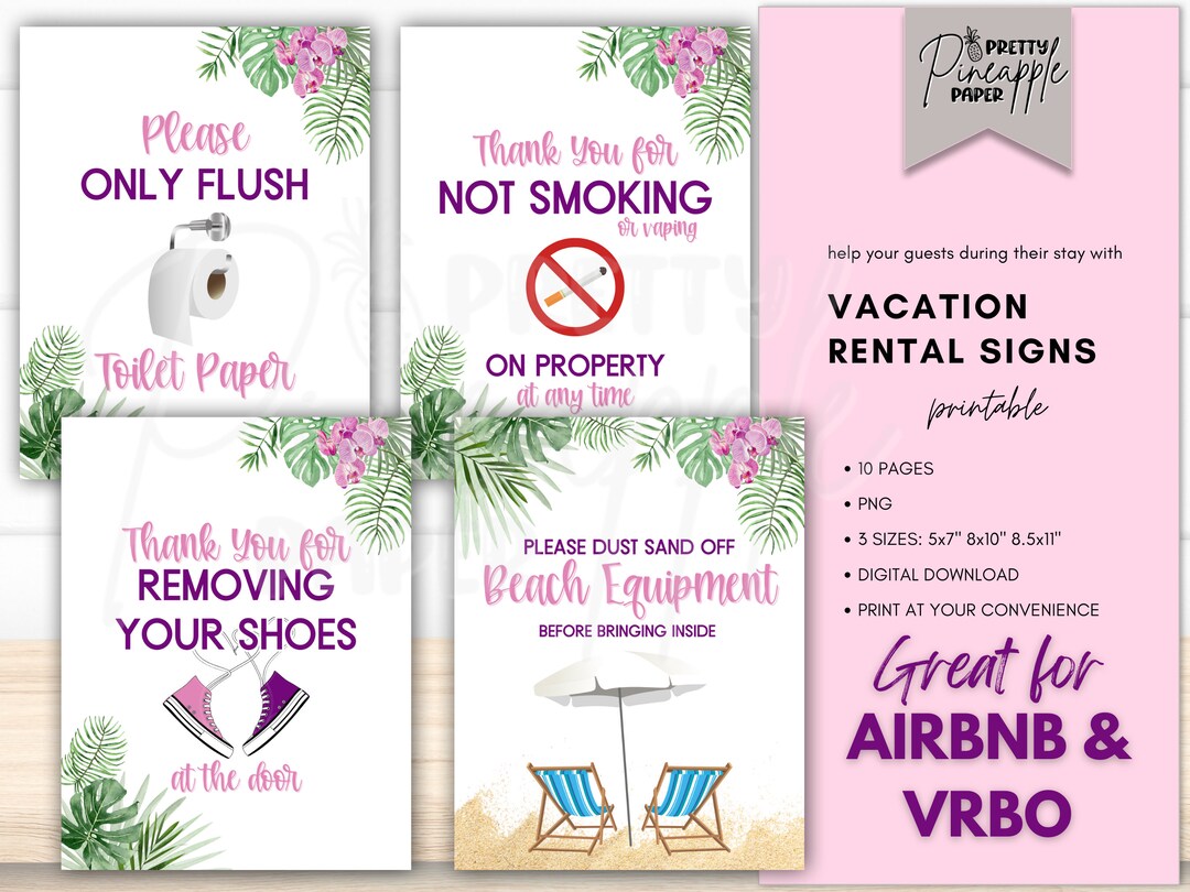 Printable Airbnb VRBO Sign Bundle for Vacation Rentals, Airbnb Host, No ...