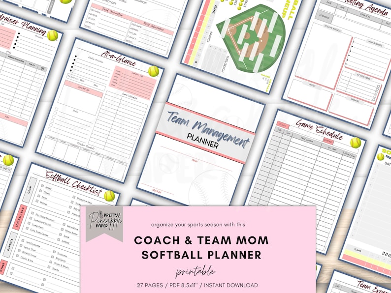 Printable Softball Team Management Planner for Coach and Team Mom, Game ...