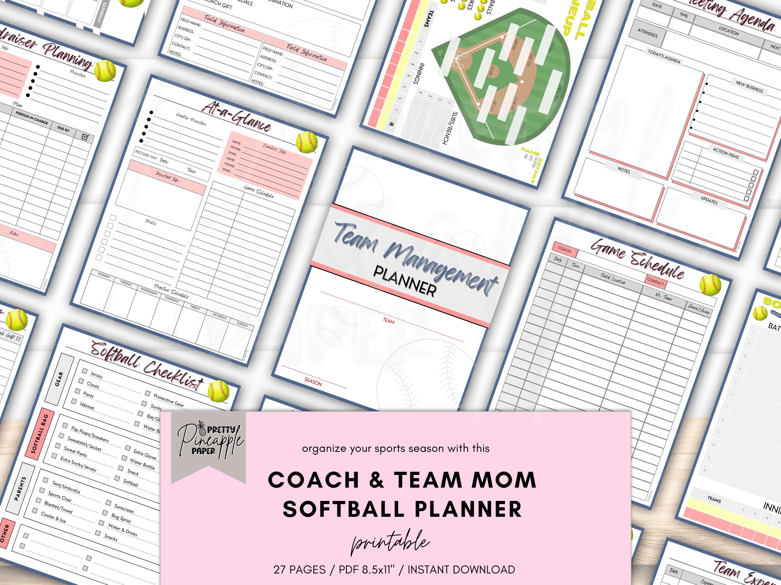 Printable Softball Team Management Planner for Coach and Team Mom, Game ...