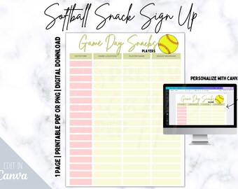 Editable Baseball Game Day Snack Schedule Template. Instant | Etsy