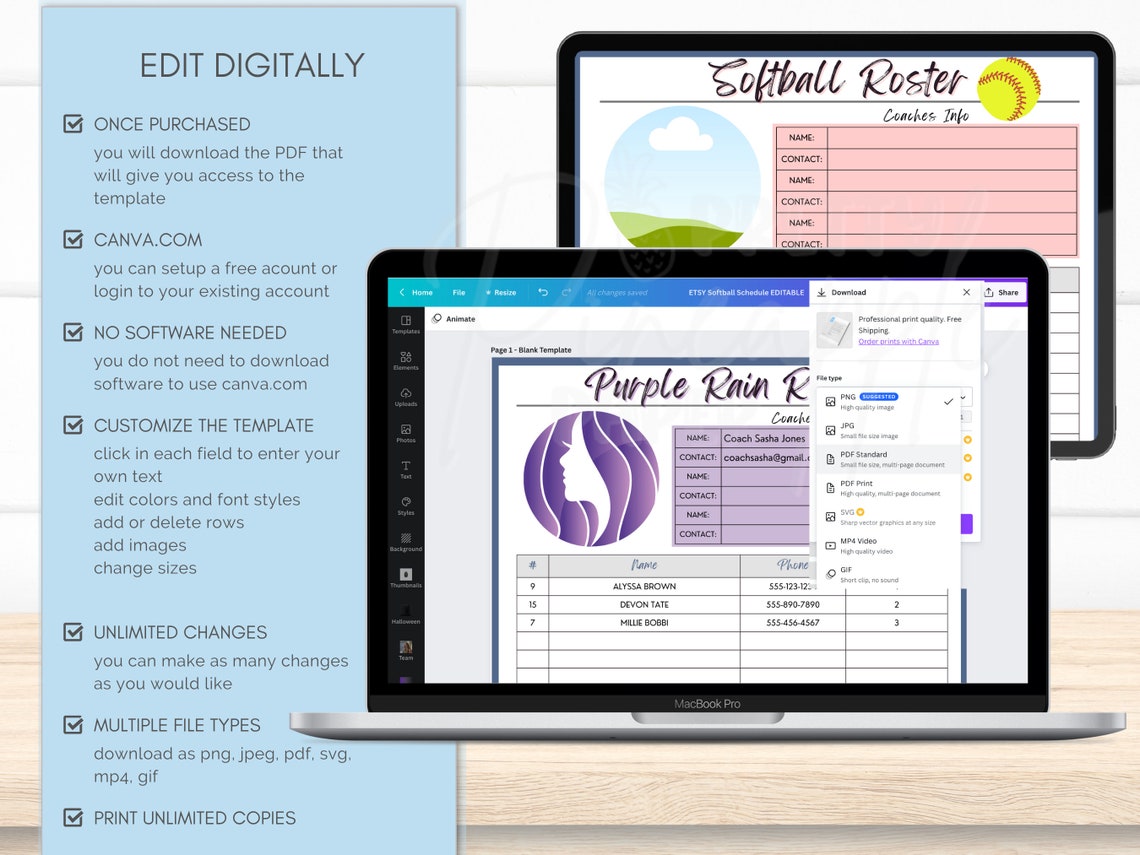Editable Softball Roster Template, Game Day Team Info, Coach Planner ...