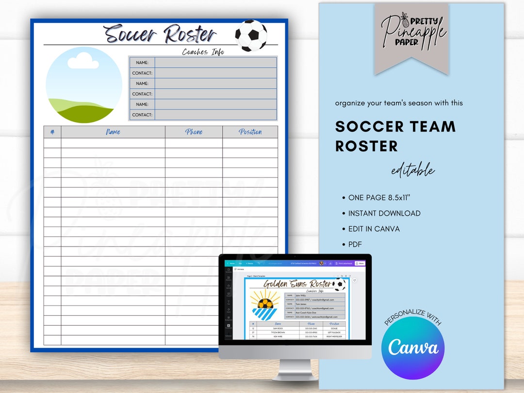 Editable Soccer Roster Template, Game Day Team Info, Coach Planner ...