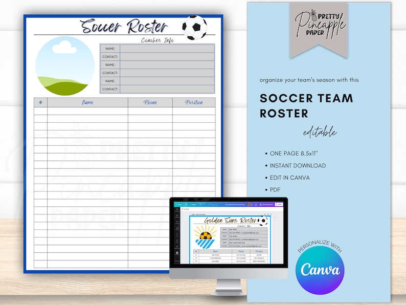Editable Soccer Roster Template, Game Day Team Info, Coach Planner ...
