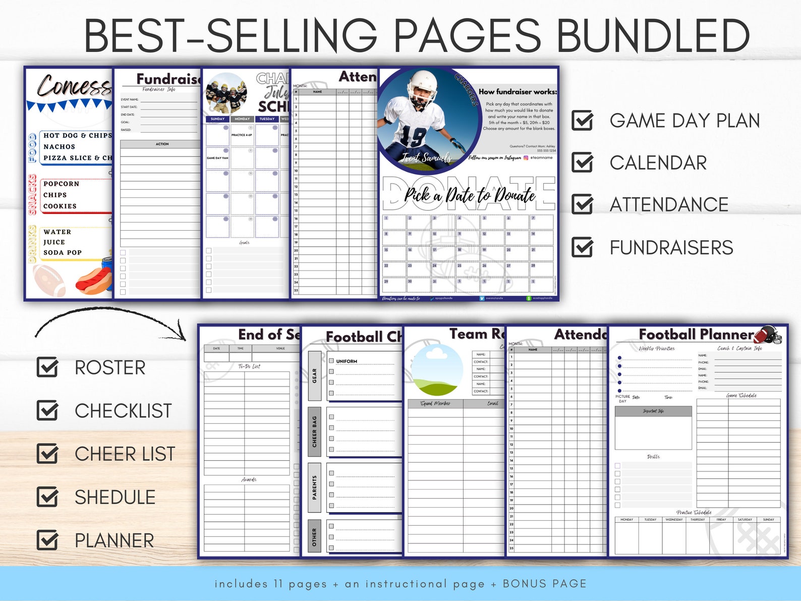 Editable Football Organizer Planner Bundle Pages, Coach, Team Mom, Game ...