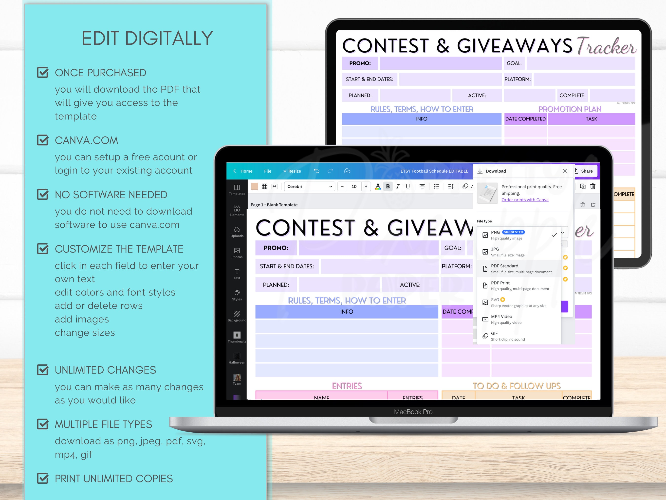Editable Contest and Giveaway Tracker Instant Download Edit in Canva ...