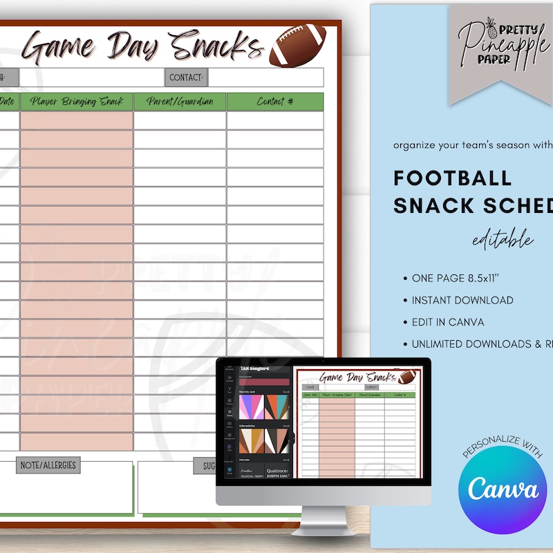 Snack Schedule Template - Etsy