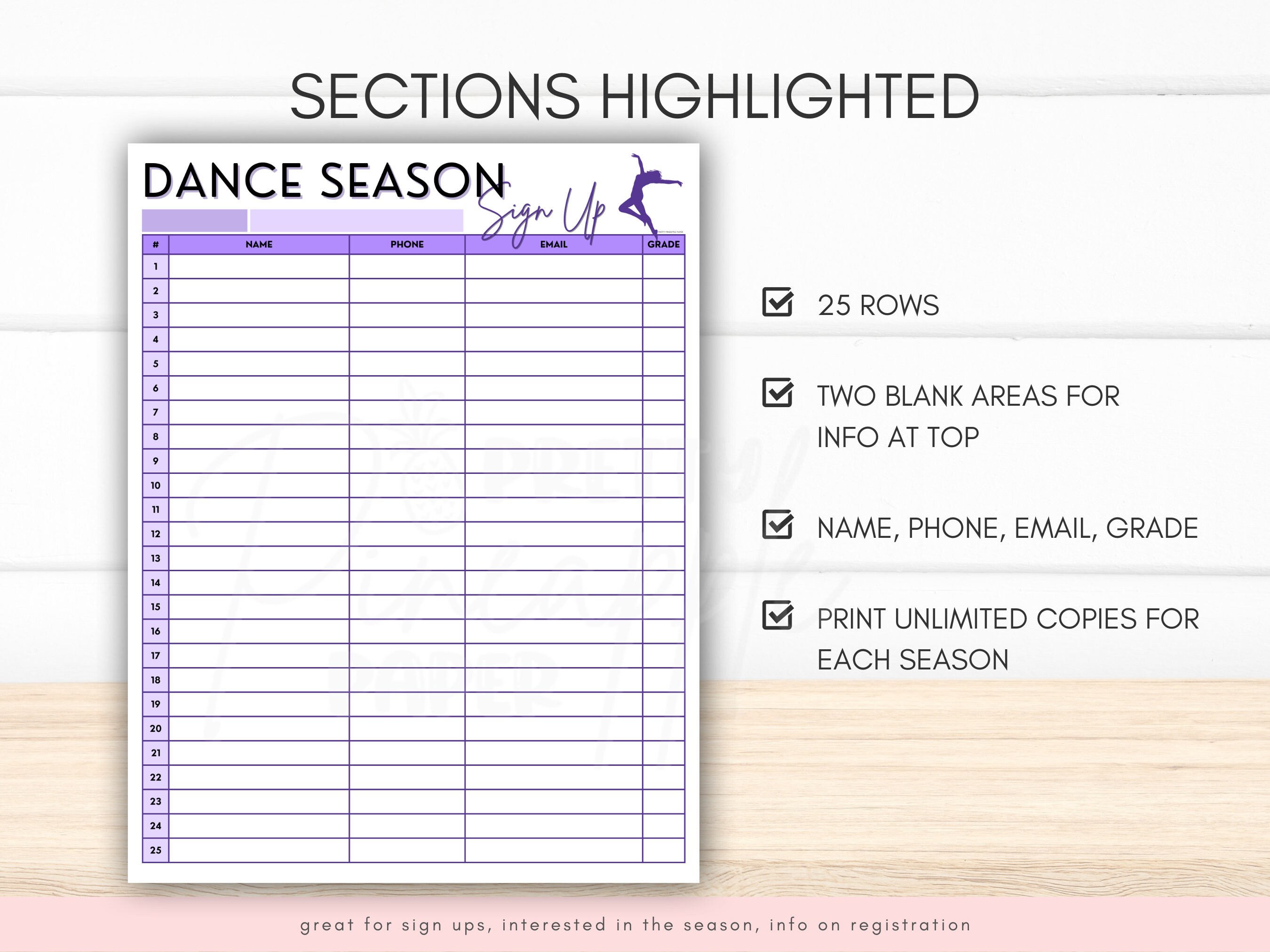 Printable Dance Season Sign up Sheet Instant Download Template, Dance ...