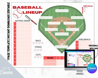 Printable Softball Line up and Field Position Sheet Batting | Etsy