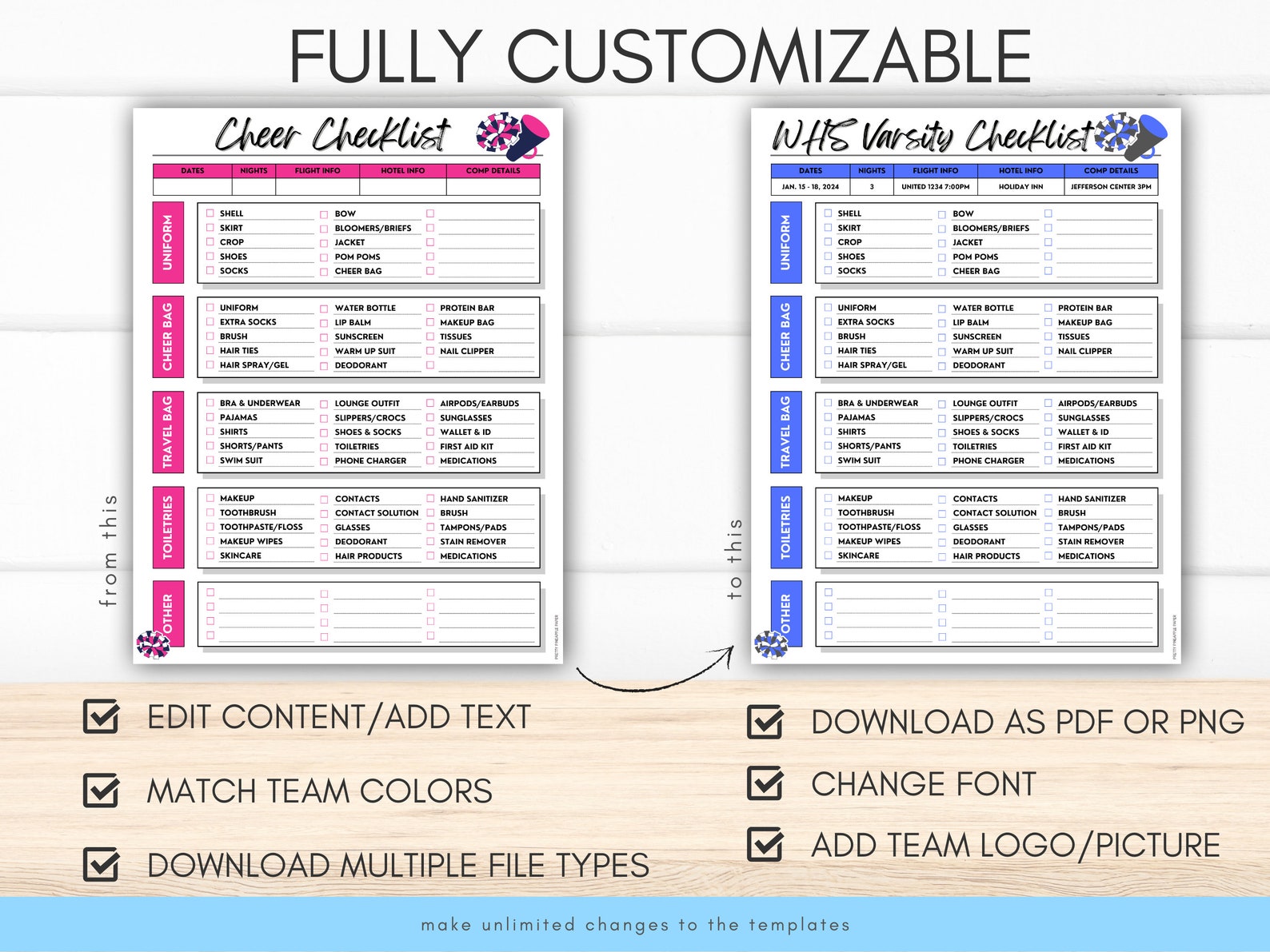 Editable Cheer Checklist Template, Instant Digital Download, Edit in ...