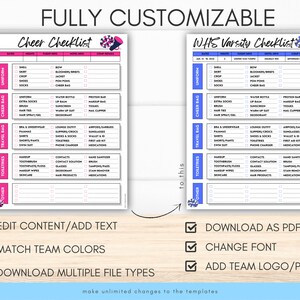 Editable Cheer Checklist Template, Instant Digital Download, Edit in ...