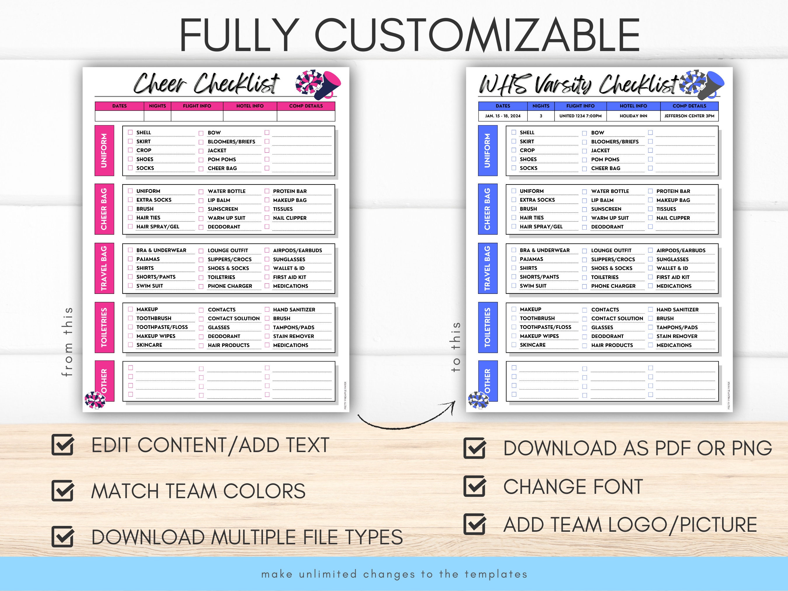 Editable Cheer Checklist Template, Instant Digital Download, Edit in ...
