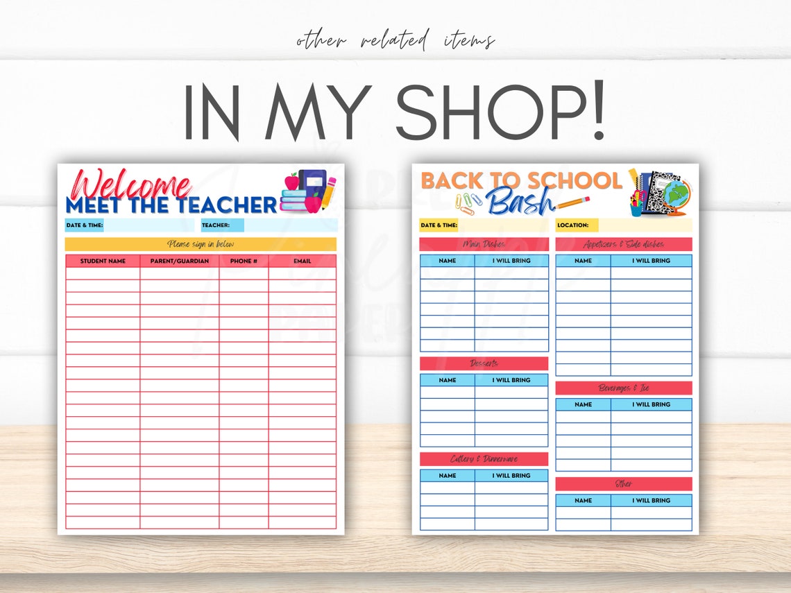 Printable School Open House Sign in Sheet, Instant Digital Download ...