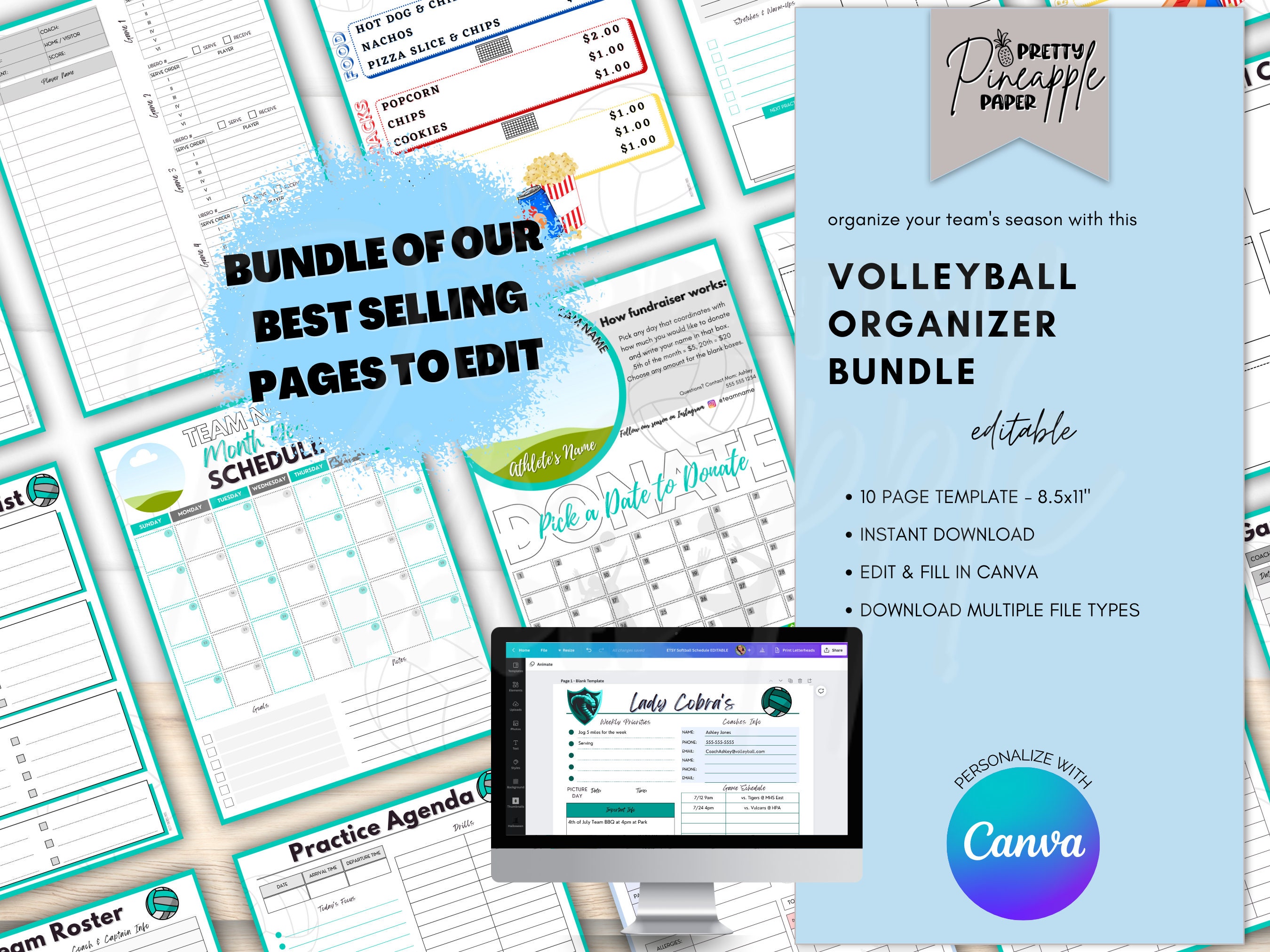 Editable Volleyball Organizer Planner Bundle Pages, Coach, Team Mom ...