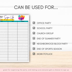 Printable Party Volunteer Sign up Sheet Instant Download for Potluck ...