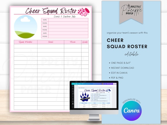 Editable Cheer Squad Roster Template Cheerleading Team - Etsy Australia