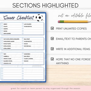 Printable Soccer Checklist, Instant Digital Download, Parents, Coaches ...