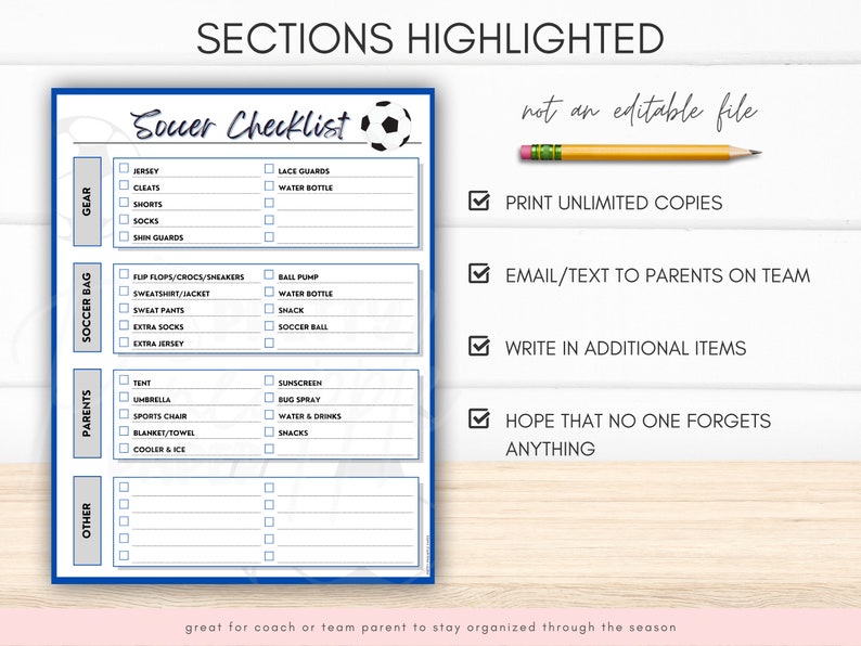 Printable Soccer Checklist, Instant Digital Download, Parents, Coaches ...