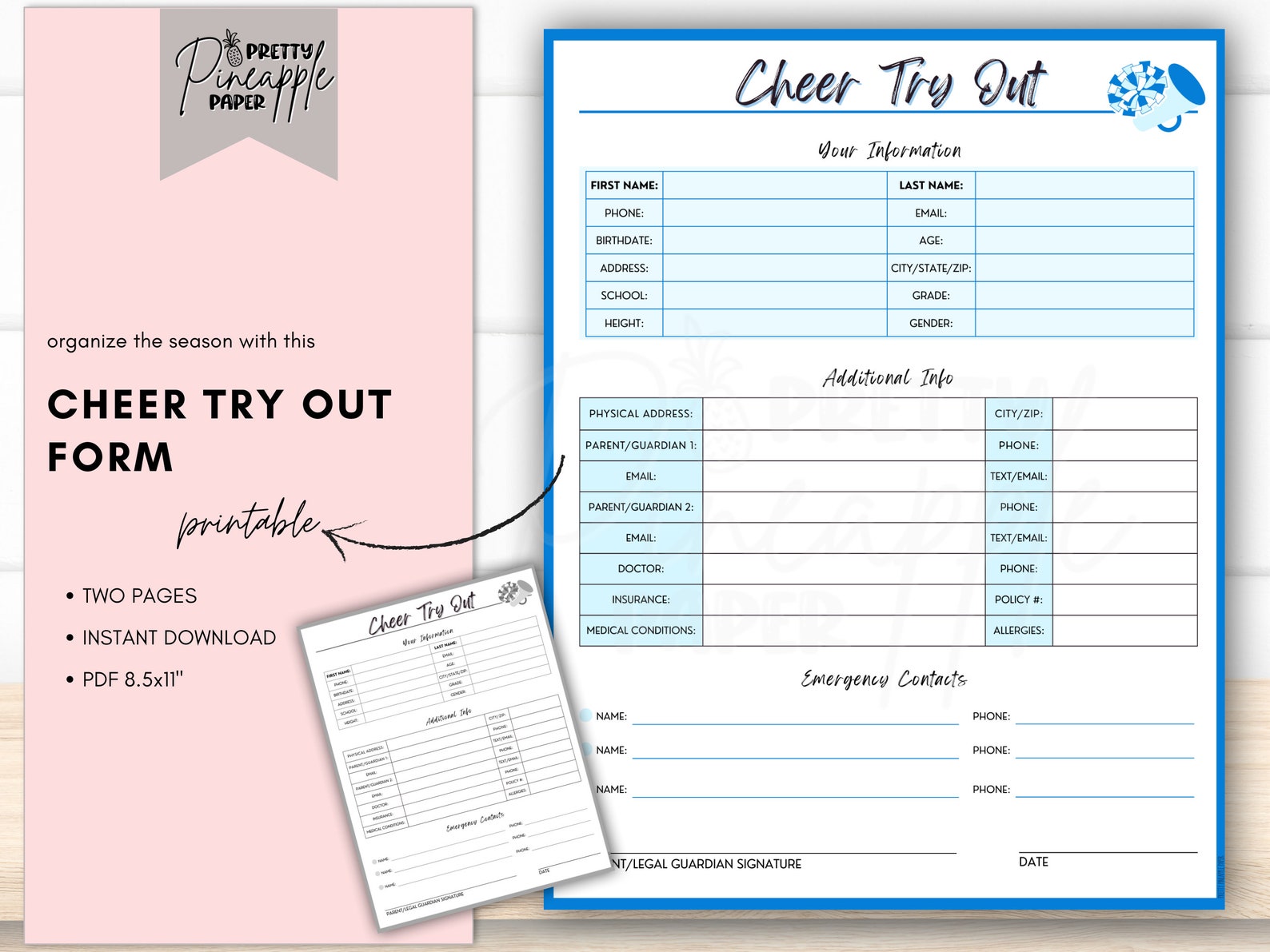 Printable Cheer Try Out Form, Instant Download Template, Cheerleader ...